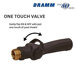Dramm One Touch Durable Valve with One Touch Thumb Controlled On/Off Valve, Full Water Flow and Heavy Duty Construction, Black