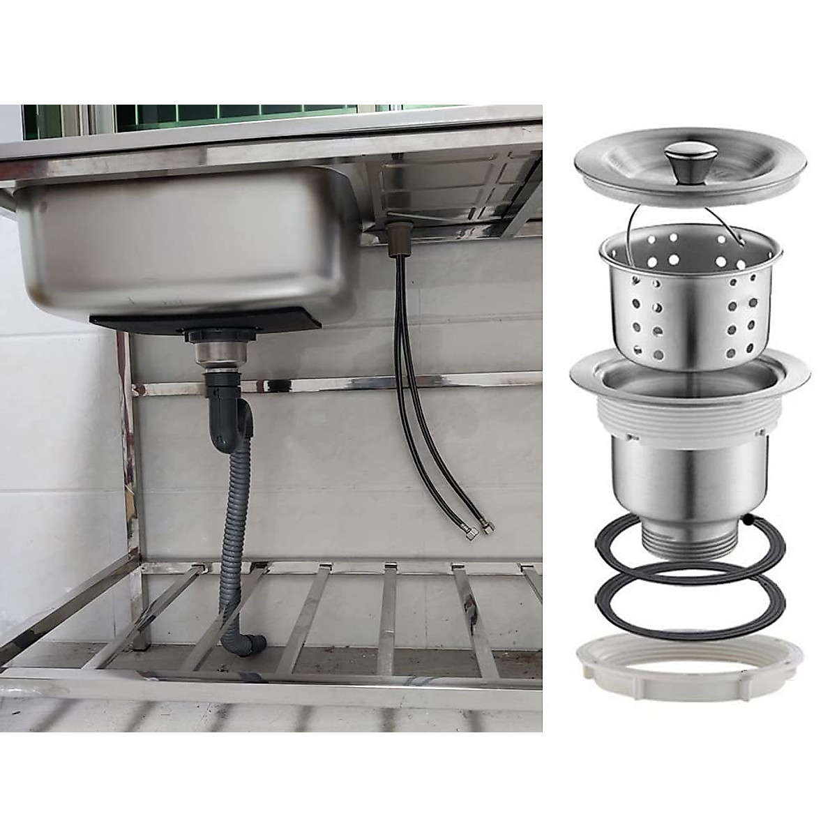 Utility 1 Compartment Laundry Sink Stainless Steel Single Bowl Kitchen Sink with hot and Cold Faucet, Free Standing Washing Hand Basin for Backyard Garage RV, Silver, 6.3 Inch Deep