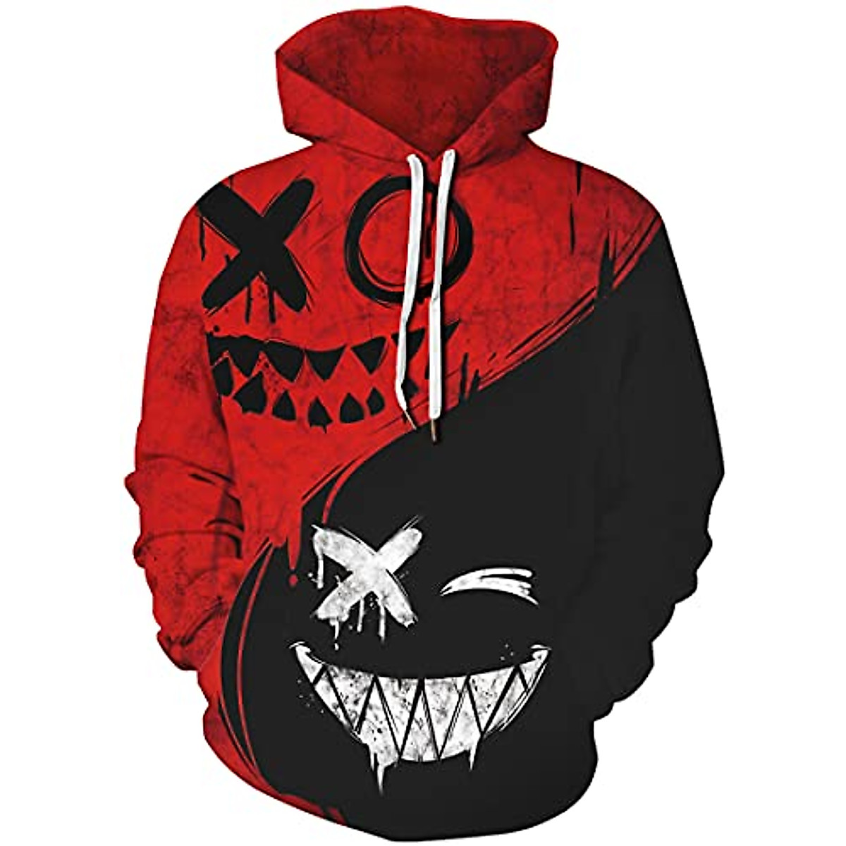 Chaos World Men's Novelty Hoodie Long Sleeves 3D Funny Graphic Print Sweatshirt Pullover(X-Large,Black Red)