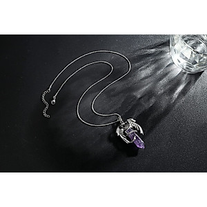XIANNVXI Crystal Healing Stone Necklace for Men Women Amethyst Vintage Dragon Necklace Cool Simple Retro Natural Reiki Spirtural Witch Gemstone Pendant Jewelry