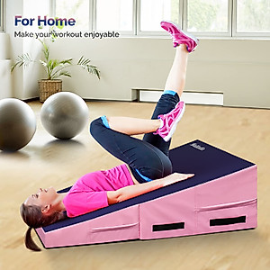 Matladin Incline Gymnastics Mat, 48"x24"x14" Tumbling Mats, Folding Gymnastics Cheese Wedge Mat, Gym Fitness Tumbling Skill Shape Mat for Kids Girls Home Training Exercise (Purple & Pink)