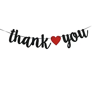 Thank You Banner,Black Glitter Decor for Wedding Bridal Engagement Party Decoration.