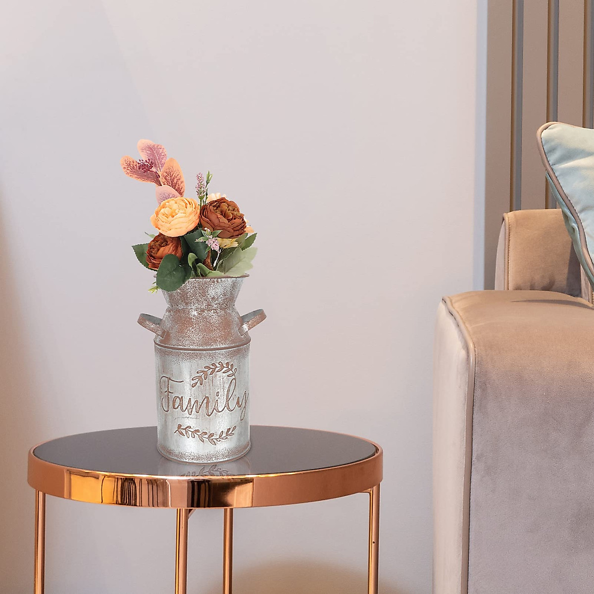 YARDWE Rustic Metal Flower Vase Farmhouse Vase Galvanized Milk Jug Flower Vase Decorative Planter Buckets for Home Garden Decor Brown