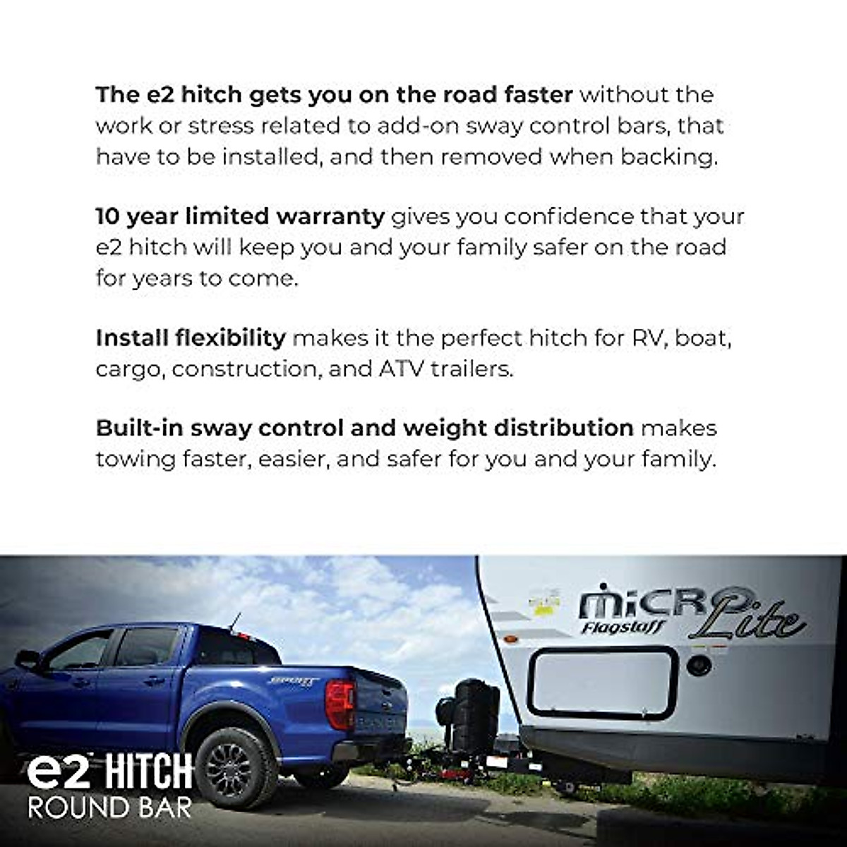 Fastway e2 2-Point Sway Control Round Bar Hitch, 94-00-1061, 10,000 Lbs Trailer Weight Rating, 1,000 Lbs Tongue Weight Rating, Weight Distribution Kit Includes Standard Hitch Shank, Ball is Included