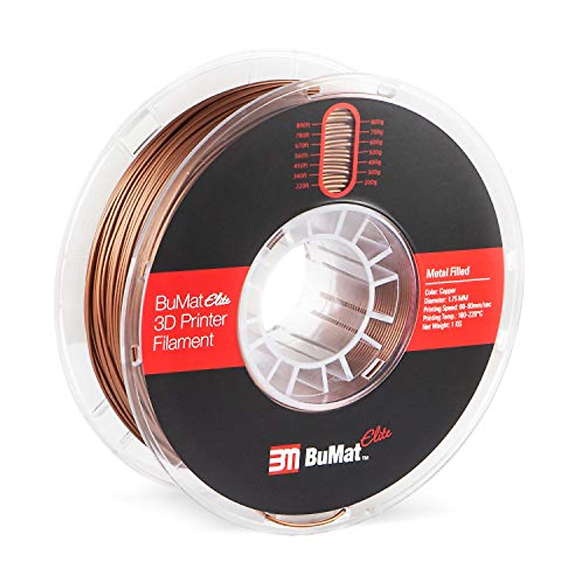 BUMAT Elite Metal Filled 3D Printer Filament, 1.75mm (Copper), 1kg Spool (2.2lbs), Guaranteed Fresh, Dimensional Accuracy +/- 0.02mm, Tangle-Free, Fits Most FDM Printers [Risk-Free]