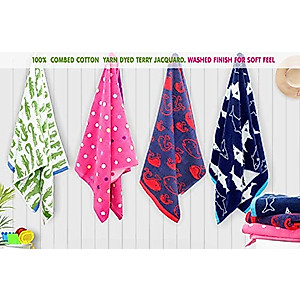 ORIGINAL KIDS 6 Piece Towel Set - Bath Time Sugar & Spice - 2 Bath Towels, 2 Hand Towels, 2 Washcloths in Bonus Tote Bag - 100% Cotton Jacquard Soft Absorbent Pool Beach Towel Gift - Pink Multicolor