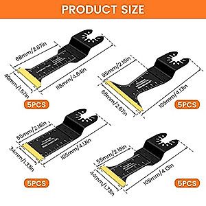 HOTBEST 20Pcs Bi-Metal Titanium Coated Oscillating Saw Blades, Sharp Wear Resistant, Fast Cutting Multitool Saw Blades with Gasket Adapters (20pcs)