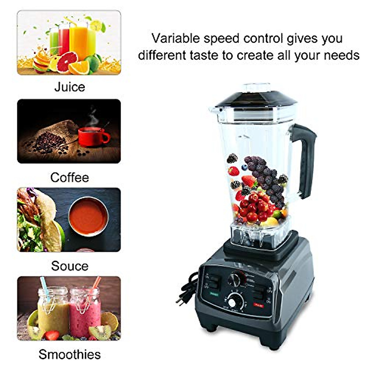 Homend 1400 Watt Commercial Blender, Professional Kitchen Juicer Blenders for Drinks and Smoothies with 67oz BPA-Free Pitcher,Commercial Heavy Duty Blender Food Processor Combo for Soups,Nuts & Batter