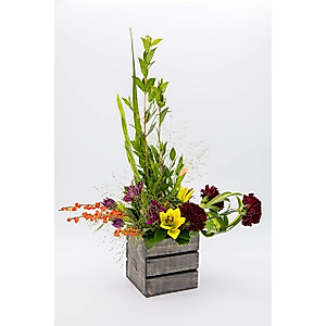 Wood Planter Box with Wine Crate Styled, 5 Inch Square, Rustic Barn Wood, Plastic Liner, Wedding Flowers Holder, Home and Venue Decor, (5x5 Wine Crate Set of 4)