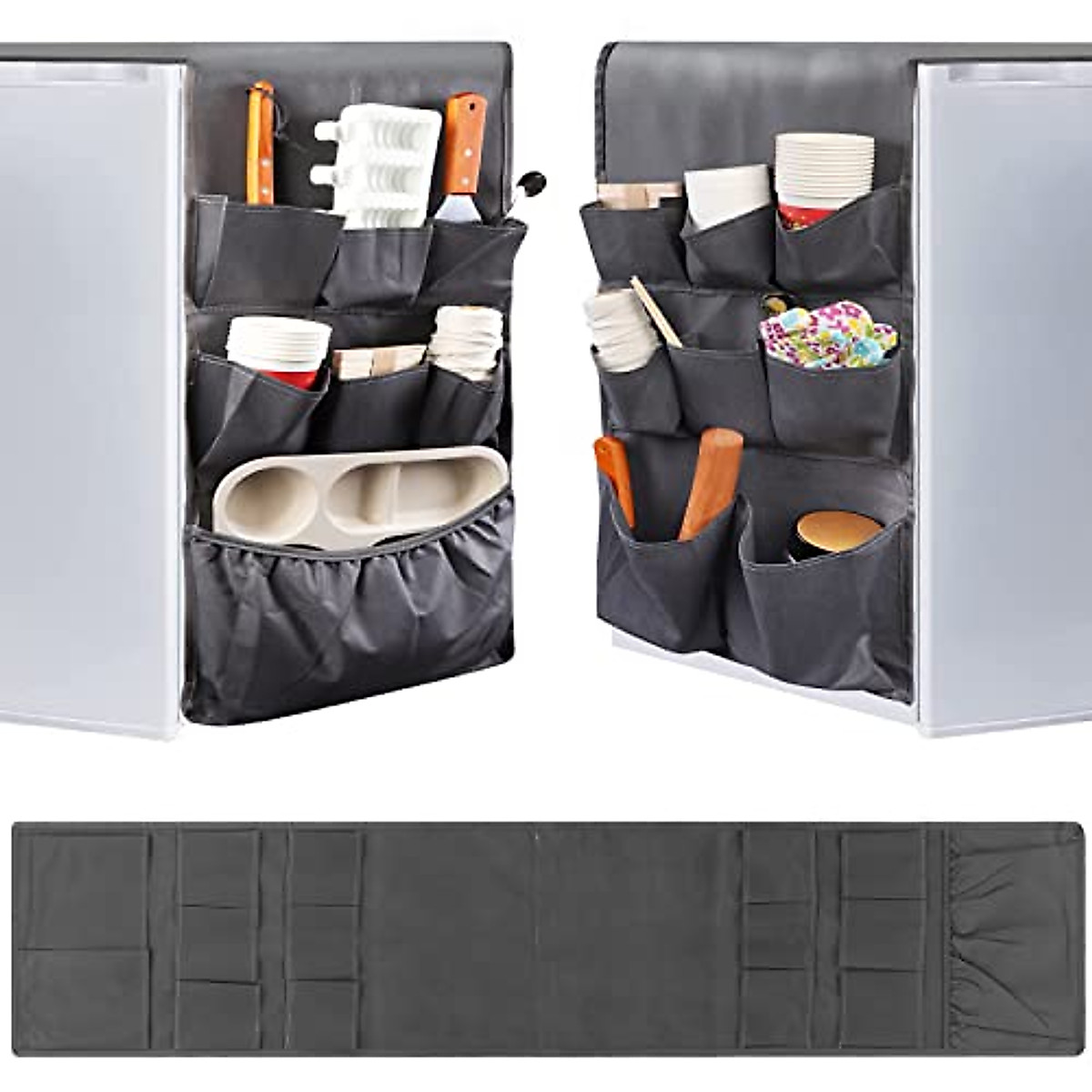 Extended Mini Fridge Caddy Organizer, Mini Refrigerator Caddy Organizer Storage Bag, Dorm and Office Over the Fridge Caddy Organizer for Flatware, Utensils, Kitchen Tools and Paper Goods