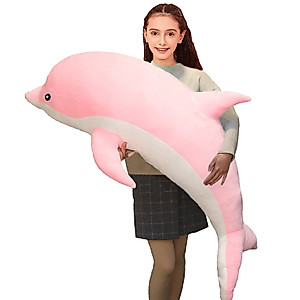 Dolphin Stuffed Animals Plush Pillow Super Soft Sea Animal Plush Toys Dolls for Boys Girls Sleeping Cushion Gift (100cm/39.37in, Pink)
