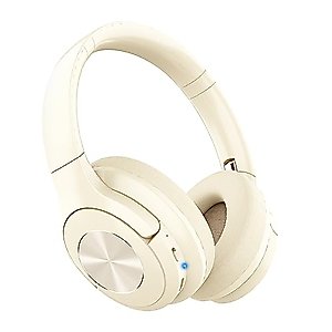 Bingozones B7 Pro Bluetooth Headphones Wireless Over Ear 65 Hours Playtime Foldable Deep Bass HiFi Stereo Headsets with Mic Lightweight Memory Foam Soft Earmuff, for Phone,TV,Travel Beige