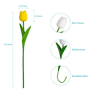 20pcs Fake Tulips Artificial Flowers for Decoration. Fake Flowers Artificial Tulip Bouquet Real Touch PU Faux Flowers for Valentines Day Anniversary Home Wedding Party Office Hotel Garden Floral Décor