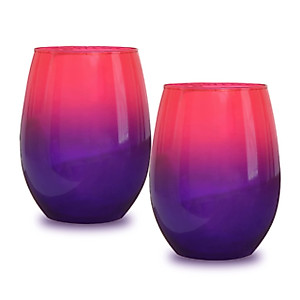 Bad Bananas Set of 2 - Pink and Purple Ombre 21 oz Stemless Wine Glasses - Colored Glassware - Colorful Drinking Glasses Wine Gifts for Women