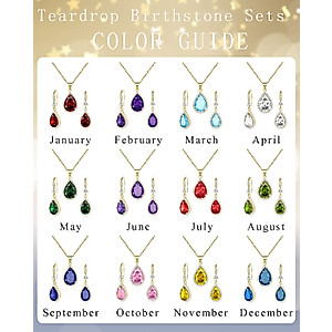 Women Jewelry Set Silver/Gold Plated Teardrop Pendant Necklace Dangle Drop Earrings Dangling Sets Birthstone Crystals Rhinestone,Birthday Anniversary Wedding Mother’s Day Gifts for Women Yellow Gold Plated Garnet