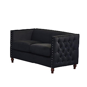 Kingway Furniture Avin Velvet Nail Head Livingroom Loveseat in Black