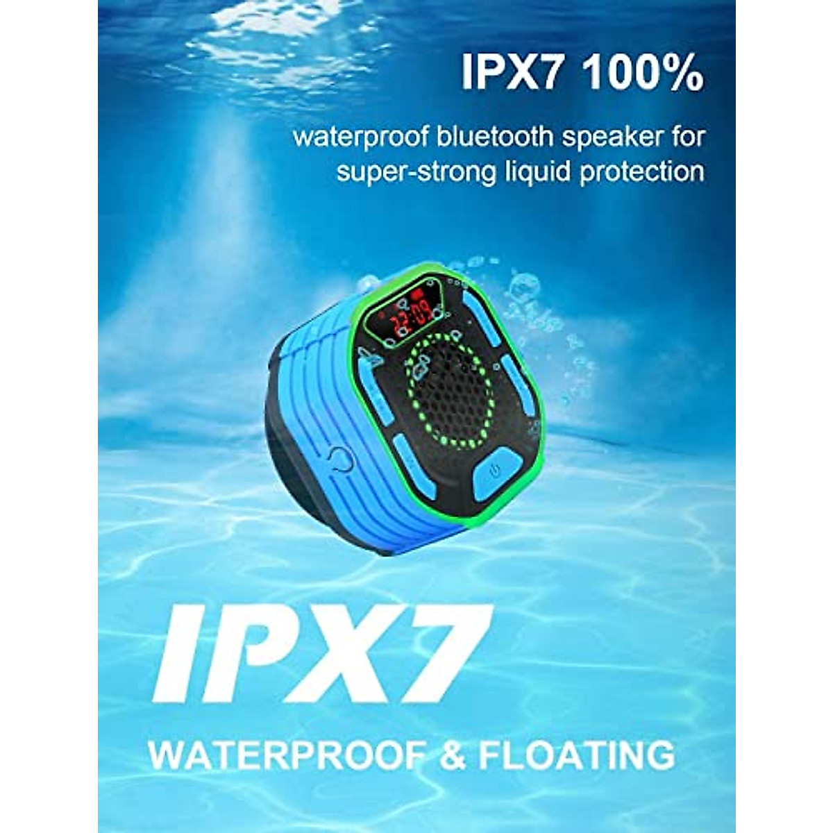 DuoTen Shower Speaker, IPX7 Waterproof Portable Bluetooth Wireless Speaker Shower Radio with Loud Stereo Sound, LED Display, Light Show, Suction Cup, Sturdy Hook for Home, Party, Outdoor, Travel, Pool