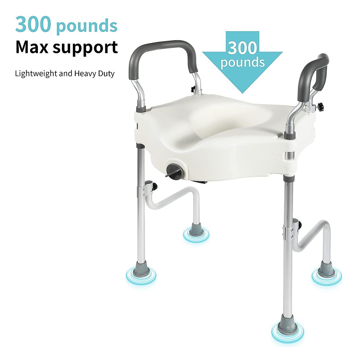 Raised Toilet Seat, Extra Wide Raised Toilet Seat with Handles, 5 Inch Elevated Toilet Seat Riser with Adjustable Legs for Elongated or Standard Commode Heavy Duty Bathroom Assist Safety Frame