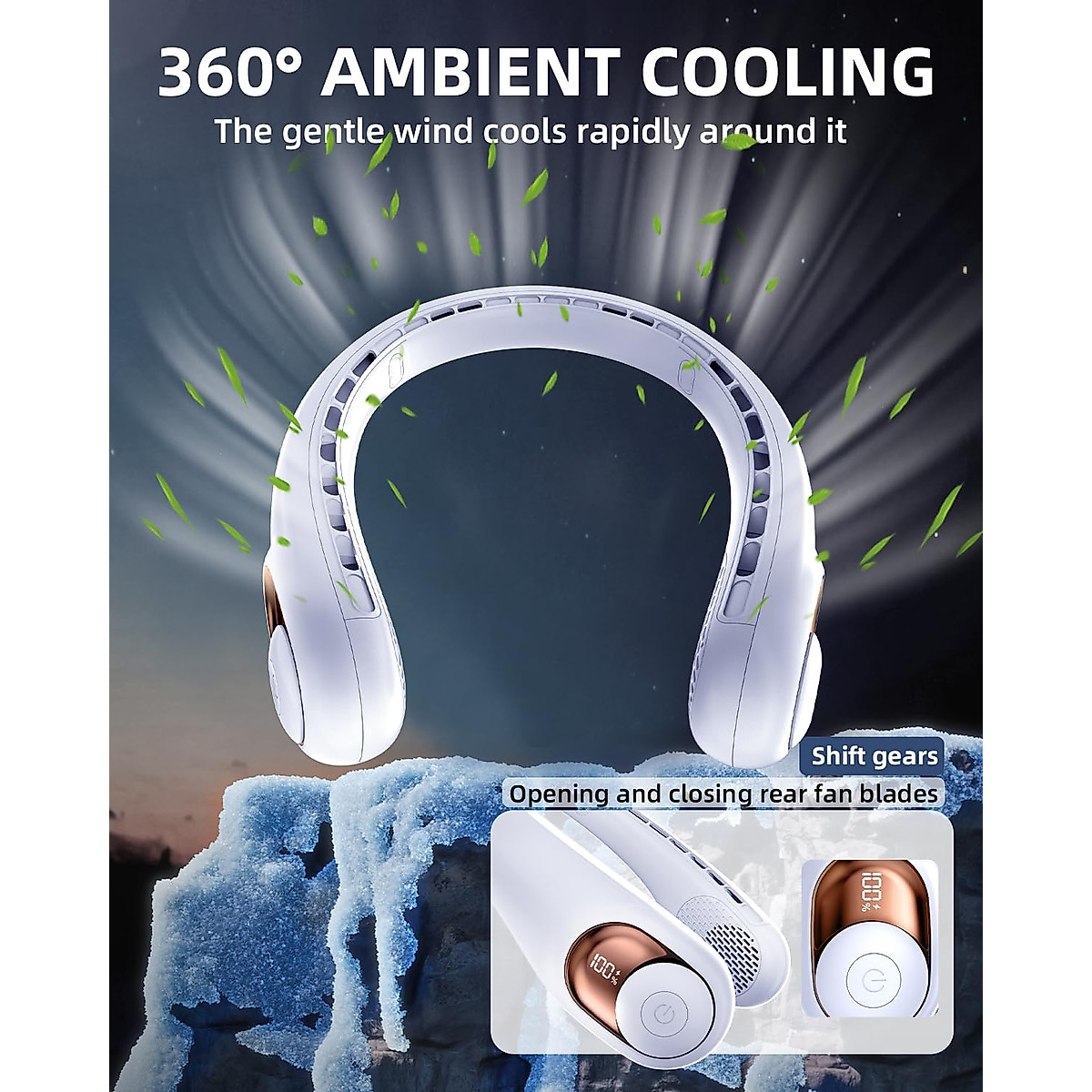 Neck Fan, Personal Fan with LED Display, USB-C Rechargeable, 5200mAh-Battery, 3-Speed Adjustment & Whisper-Quiet Operation, Perfect for Home, Travel, Sports