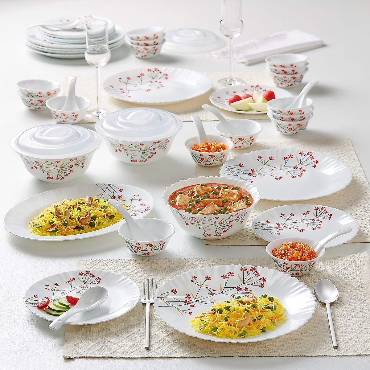Borosil Gourmet Dinnerware Set For 6, 19 Pieces, White Dinner Plates and Bowls Sets, Chip Resistant Tempered Opal Glass, Stain Resistant, Dishwasher & Microwave Safe Dinner Set For Gifting, Serves 6