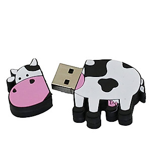 4GB Cow Shape USB Memory Stick USB 2.0 Data Storage Pen Drive with Lanyard Thumb Flash Drives USB Drive (White)