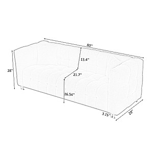 BSYEIO Modern Sofa Couch with Metal Legs Upholstered Tufted 3 Seater Couch with 2 Pillows Comfy Boucle Couch for Living Room, Bedroom, Office, 80 Inch Wide (Green-Teddy)