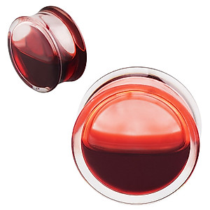 Longbeauty 2Pcs Acrylic Red Liquid Blood Double Flare Ear Plugs Tunnels Gauge 00g