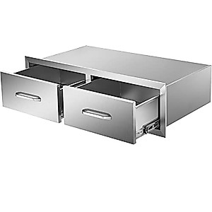Mophorn 30" W x 10" H x 20" D Horizontal Double Access Stainless Steel with Handle BBQ Island Drawers for Outdoor Kitchens or Patio Grill Station, 30W x 10H x 20D Inch