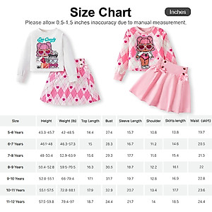 L.O.L. Surprise! Girl Skirt Set Long Sleeve Letter Print Sweatshirt Plaid/Pink Smocked Skirt Set 2PCS Clothes Set Outfit Pink 10-11 Years