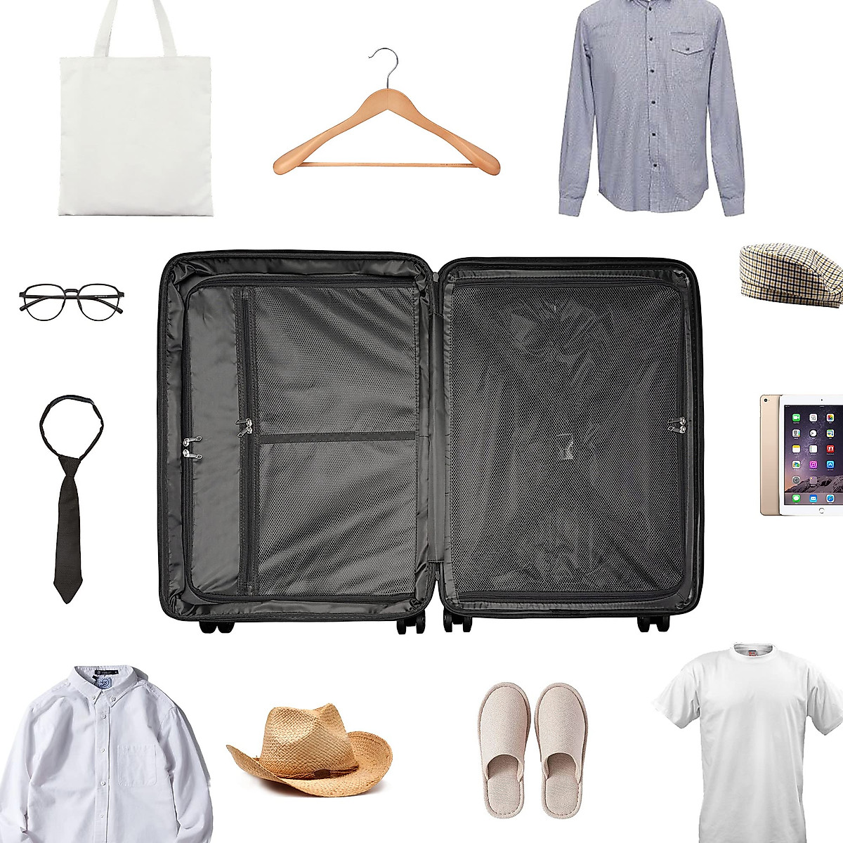 GinzaTravel PP material 3-piece expandable luggage sets with Spinner Wheels， Suitcase with TSA Lock，Large Luggage for Family Travel carry on 20/24/28，Azure water color