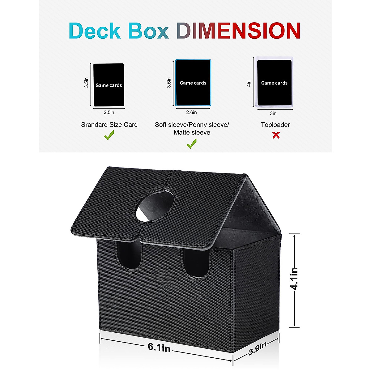 ZLCA Card Deck Box with Dice Tray for MTG Cards, 200+ Card Storage Box Fits for TCG CCG, PU Leather Strong Magnet Collectible Card Case (Black)