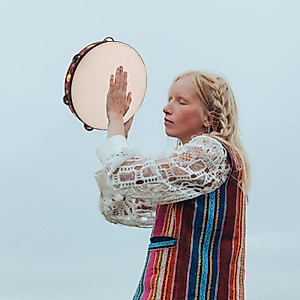 Tambourine, GECKO Hand Held Drum Bell Birch Metal Jingles Percussion Great Gift for Birthday, Christmas 10 inch