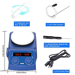 FOUR E'S SCIENTIFIC 5 Inch Magnetic Stirrer Hot Plate Max Temp 280℃/536°F | Max 5L Stirring Capacity | 100-1500RPM | 110V | Laboratory Hot Plate with Temp Probe Sensor & Stir Bar (Not Include Stand）