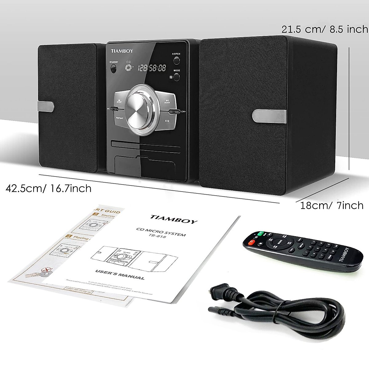 Micro CD Stereo Shelf System, 30W RMS Hi-Fi System with CD Player, Bluetooth, USB Playback, FM Radio, AUX-Input, 2-Way Music Crisp-Sound, DSP-Tech