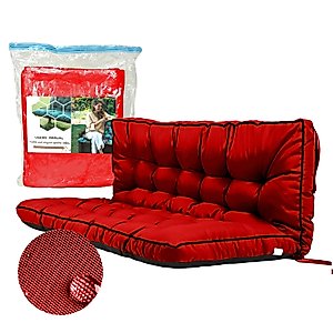 Sauqzoh Replacement Cushions for Swing, Swing Cushions 3 Seater Replacement, Waterproof Thicken Washable Pad Cushion for Outdoor Indoor Furniture Swing Patio (Big red, Swing Cushions 55inch)