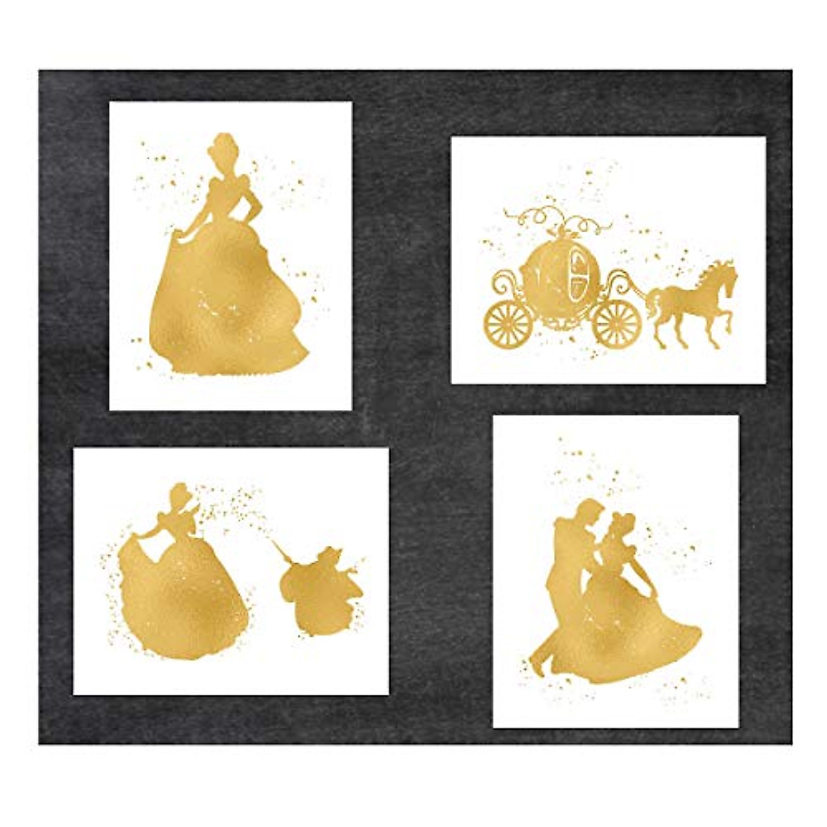 Simply Remarkable Cinderella, Princess and Disney Inspired - Pack of 4 Gold Poster Prints Photo Quality - Made in USA - Frame not Included (8x10, Cinderella 4 Pack - Gold)