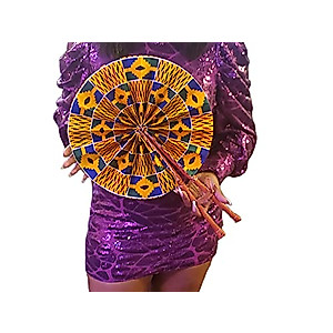 African Ankara Print Folding Fan - Large Handheld Fan for Church, Weddings, Decorative Wall, and More