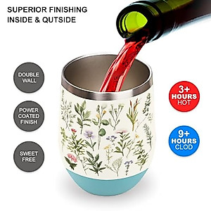 WYUSPGK 304 Stainless Steel Insulated Cup, Season Watercolors of Herbs Flowersb Print Smooth Rim, Durable & Reusable - Perfect for Office, Home, And Travel