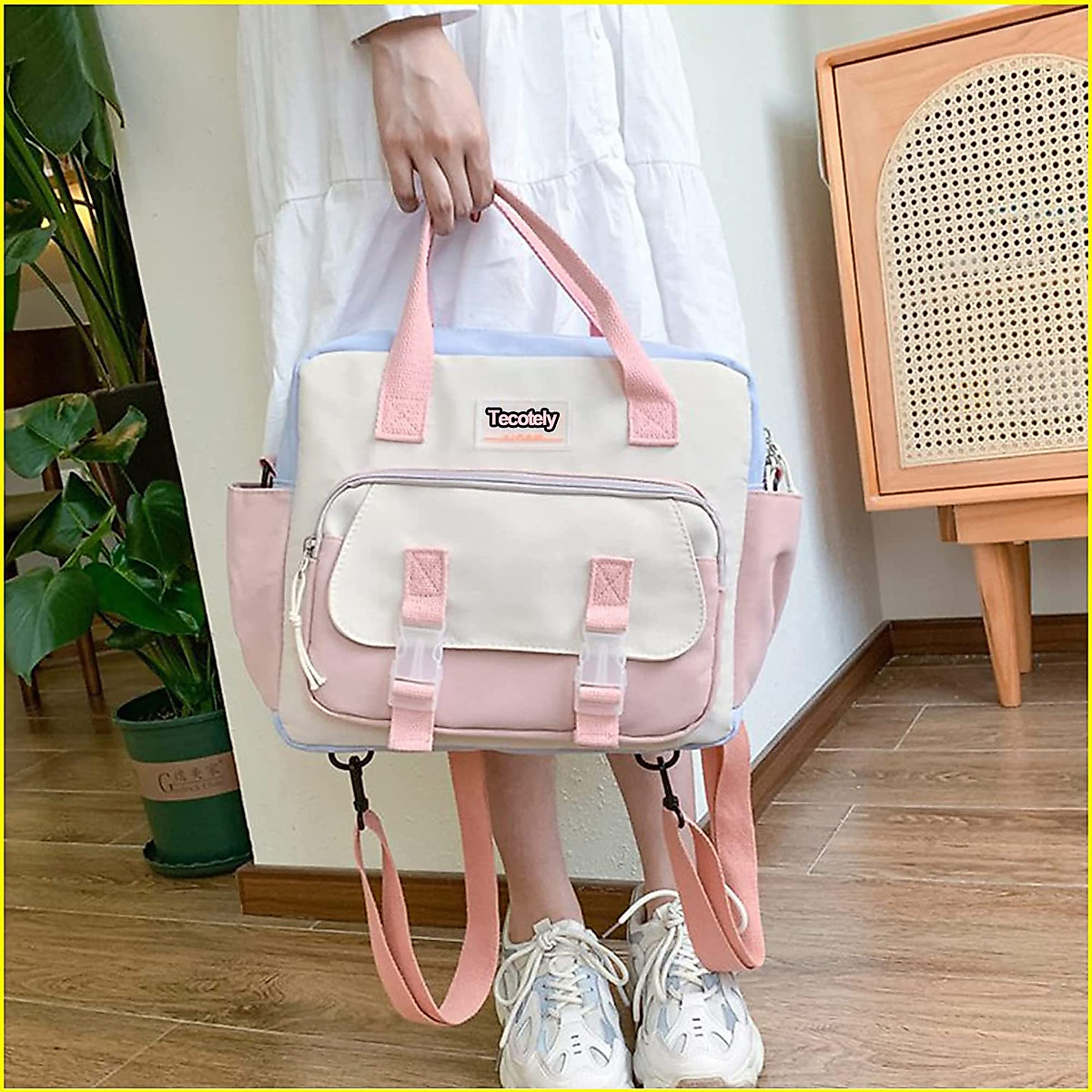 Tecotely Kawaii Backpack Cute Toge Bag Crossbody Shoulder Bag with Kawaii Pins Accessories for Girls (Pink)