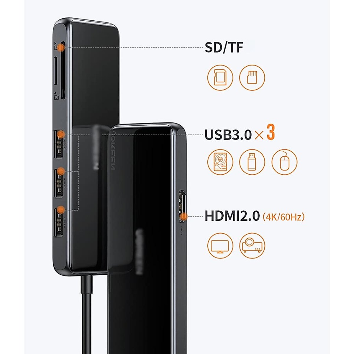 Port Expander USB-C Hub 6 in 1 Multiport USB-C Docking Station with 4K HDMI, 3 USB 3.0 Ports, SD/TF Card Reader, USB Splitter Adapter USB Splitter