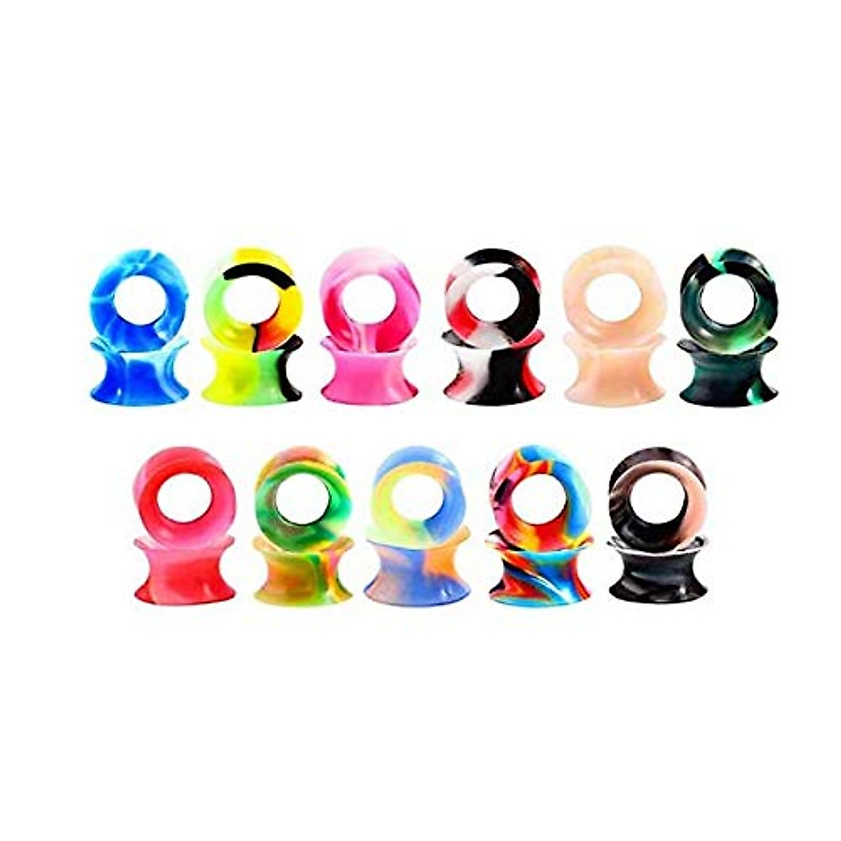 HISHION 22pcs Soft Silicone Tunnels Plugs Ear Gauges 2G-16mm Double Flared Mix Colors Expander Set for Women Men Body Piercing Jewelry(0G(8mm))