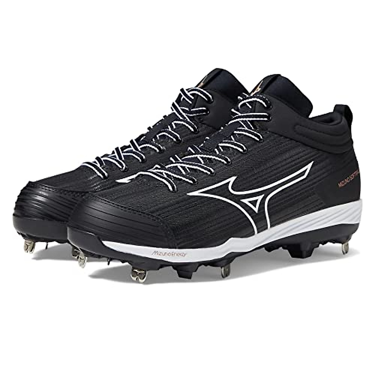 Mizuno Women's Sweep 6 Mid Softball Shoe, Black-White, 8.5