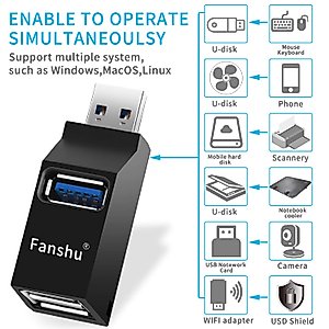 USB 3.0 Hub, Fanshu 3 Port Mini Portable Fast High Speed Bus Powered Data USB Hub Transfer, Splitter Box Adapter Expansion for PC Notebook Laptop Computer Mac Linux Windows