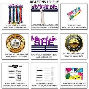 Miayork Medal Holder Display Hanger Rack She Believed she Could SO SHE DID Medal Hanger Display -Wall Mount Easy to Install Color Purple Gradient Patent Design Gymnastics Medal Holder for Girls