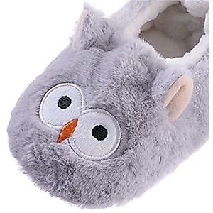 SDBING Toddler Boys Girls House Slippers Soft Cozy Fuzzy Non-Slip Winter Indoor Warm Shoes for Baby (18-24 Months, Gray Owl)