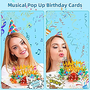 Vocavi Musical Birthday Pop-Up Card with Light & Blowable Candle, 3D Funny Birthday Card with Song 'HAPPY', Applause Cheers Sound Effect, Birthday Gift Greeting Cards for Kids Men and Women
