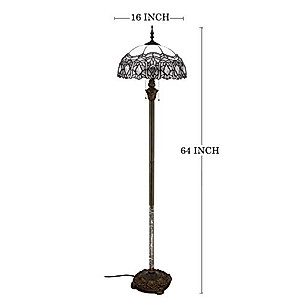 WERFACTORY Tiffany Floor Lamp Crystal Bead White Stained Glass Standing Reading Light 16X16X64 Inches Antique Pole Corner Lamp Decor Bedroom Living Room Home Office S508W Series