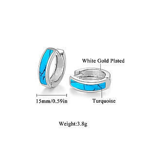 Airmoly Sterling Silver Plated Small Hoop Earrings for Women Men Huggie Earrings Turquoise Gemstone Earrings Hypoallergenic Earrings for Sensitive Ears