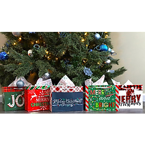 Iconikal Medium Gift Bags With Tissue Paper for Christmas 24-Pack Fun Bright Designs Merry Christmas, Joy, Holidays