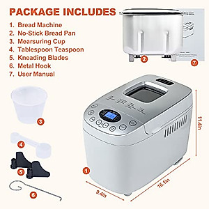 Patioer 3.5LB Bread Maker Machine 15-in-1 Automatic Bread Machine with Dual Kneading Paddles Breadmaker with Touch Panel&LCD Display,Gluten Free Setting,3 Loaf Sizes 3 Crust Colors,15 Hours Delay Timer,Nonstick Baking Pan,White